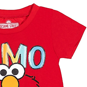 Sesame Street Elmo Infant Baby Girls Graphic T-Shirt Mesh Skirt and Scrunchie 3 Piece Outfit Set Red/Rainbow 18 Months