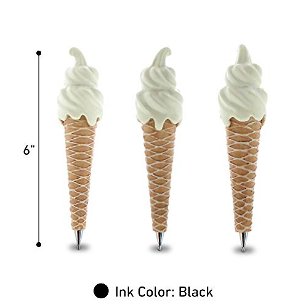 Planet Pens Vanilla Ice Cream Cone Cold Sweet Desserts Resin Writing Ballpoint Pen Unique Black Inked Cute Writing Tool Collection 5 Inch Foodies Novelty Party Giveaways