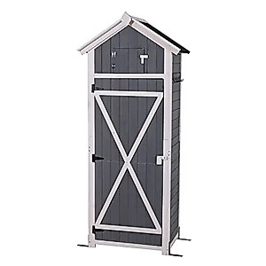B BAIJIAWEI Garden Storage Shed - Garden Tool Storage Cabinet - Lockable Arrow Wooden Storage Sheds Organizer for Home, Yard, Outdoor (Grey)