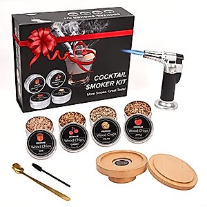 Cocktail Smoker Kit with Torch, Bourbon Whiskey Smoker Infuser Kit with 4 Flavors Wood Chips, Old Fashioned Smoker Kit with Drink Smoker Accessories as for Men, Dad, Husband