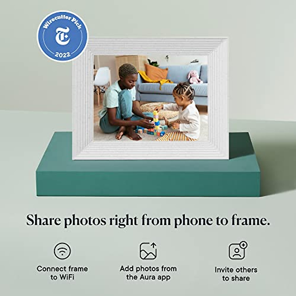 Aura Mason WiFi Digital Picture Frame, 9”, Add Photos with Aura App, Free Unlimited Storage - Wirecutter’s Pick for Best Digital Photo Frame 2022 – White Quartz