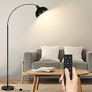 Arc Floor Lamps for Living Room, Modern Tall Standing Lamp Remote Control,Stepless Dimmable Black Floor Lamp with Hanging Dome Shade, Over Couch Arched Reading Lamp for Bedroom, Office (Bulb Included)