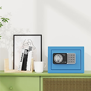 PATRON small safe box with key，mini safe for money，small coin safes for home with code，little jewelry lock box for kids，Wall or Cabinet Safe for personal items，0.236 Cubic Feet Blue