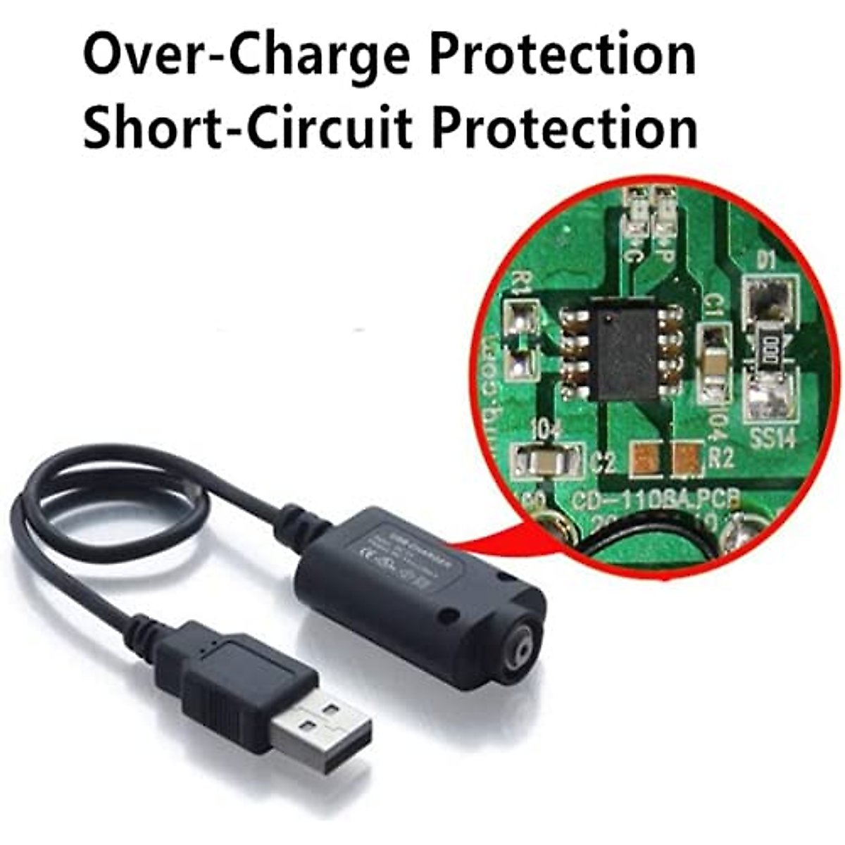 USB Threaded Cord, Smart USB Charger, Rechargeable Overcharge Protection Adapter Device with LED Indicator, USB Electronic [2 Pack]