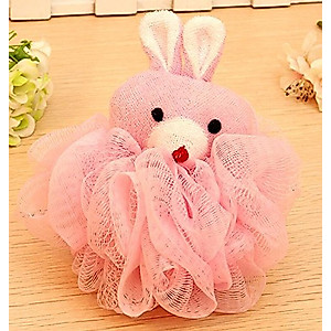 Cartoon Bath Pouf Puff Mesh Bath Sponges with Stuffed Animal Loofah (4 Pack) Rabbit,Bear,Duck,Frog Design