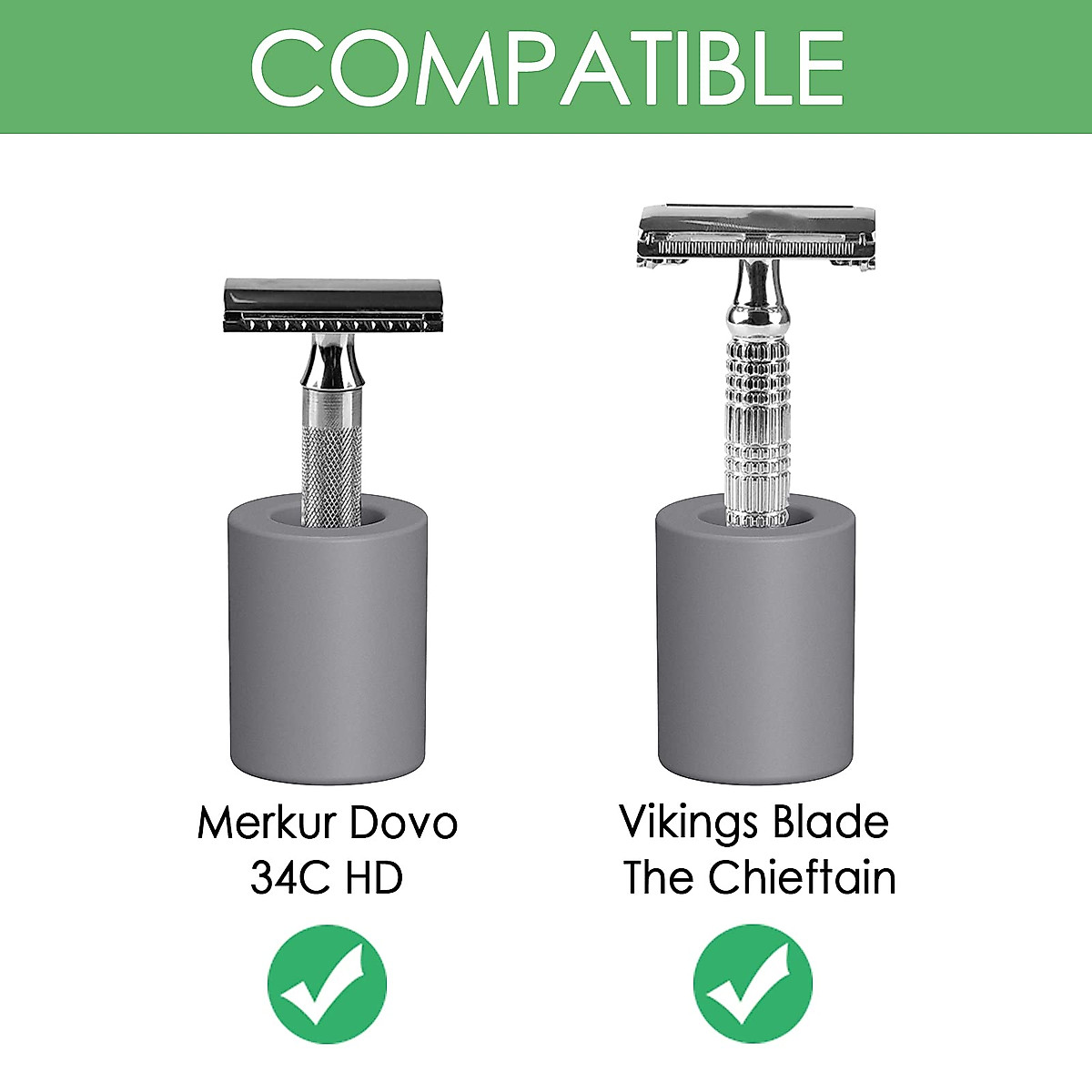 Linkidea 2 Pack Safety Razor Stand, Opening Dia 0.8" (2.2cm) Diatomite Men's Shaving Razor Holder for Bathroom Countertops, Compatible with Vikings, Merkur Double Edge Safety Razor (Grey)