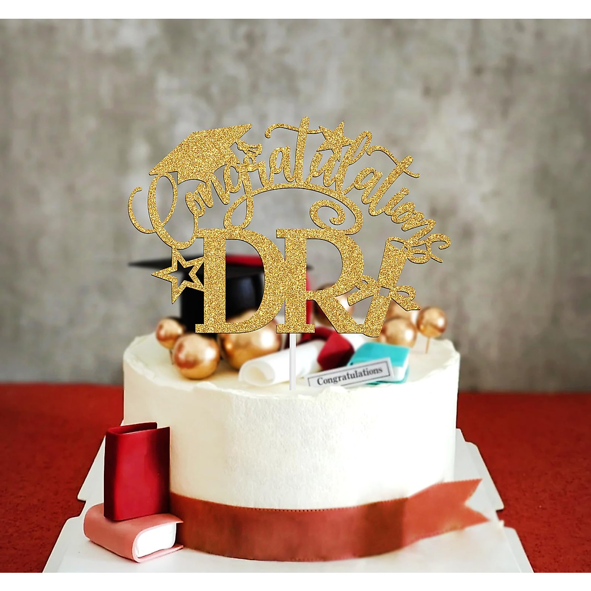 Congratulations DR Cake Topper, Congrats Grad/Doctoral Degree Cake Decor, Class of 2024 Graduation Party Decorations Supplies, Gold Glitter