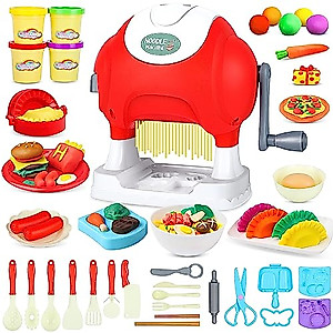 35PCS Play Dough for Kids, Creations Kitchen Play Food Color Dough Noodle Machine Toy Set, Dough Accessories Sets Christmas Birthday Gift for Kids Age 3 4 5 6 7 8