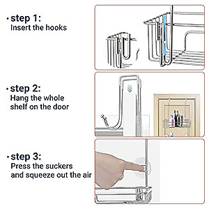 COSYLAND Shower Caddy Hanging Over The Door, Rustproof SUS304 Stainless Steel Bathroom Organizer Basket Shelf Storage Rack Shampoo Soap Dishes Holder Hooks, for Dorm, Toilet, Bath and Kitchen, Silver