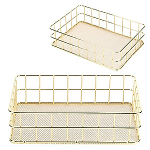 Wire Mesh Basket, Golden Iron Storage Basket Multifunctional Wire Mesh Desktop Storage Organizer for Home (Large Size)