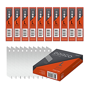 Pack of 100, DORCO Professional Quality Utility Box Cutter Knife Replacement Refills - Large Size Carbon Steel Blade, 60° Tip - 18mm (100 Pcs.)