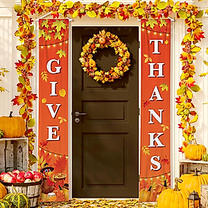 KatchOn, Give Thanks Banner Outdoor - Large 72x12 Inch | Give Thanks Door Banner, Happy Thanksgiving Banner, Thanksgiving Door Decorations | Thanksgiving Door Banner, Thanksgiving Decorations Outdoor