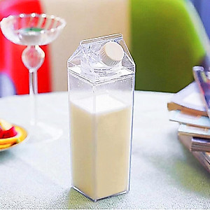 Vyooxcy 2 Pack Milk Carton Water Bottle, 17oz Clear Square Portable Bottle, Cute for Homemade Cold Drinks or Sports Travel Camping Activities in Summer