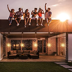 PXBNIUYA 5 Pack 1000LED Plug in Starburst Sphere Lights,Firework Lights 8 Modes Dimmable Remote Control Waterproof Hanging Fairy Light, Copper Wire Lights for Patio Party Tent Christmas (Warm White)