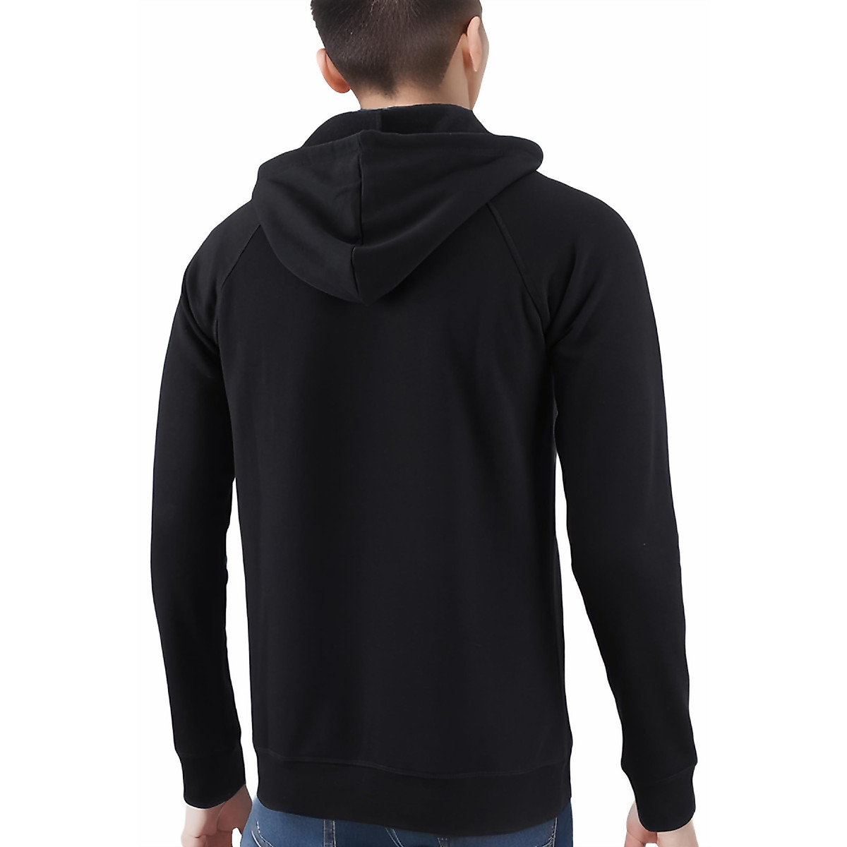 Vetemin Men's Casual Athletic Midweight Comfy Soft Fleece Active Sports Pullover Henley Hoodie Sweatshirt Black/H.Oatmeal L