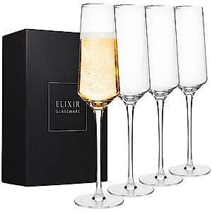 ELIXIR GLASSWARE Classy Champagne Flutes - Hand Blown Crystal Champagne Glasses - Set of 4 Elegant Flutes - Gift for Wedding, Anniversary, Christmas - 8oz, Clear