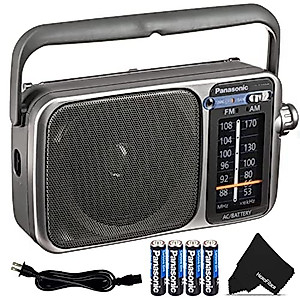 Panasonic Portable Radio AM/FM Battery Powered Electric with LED Tuning Indicator | 5 Core Radio, Best Sound and Reception, Small Size, Plug Option | Includes 4 AA Batteries and Cleaning Cloth