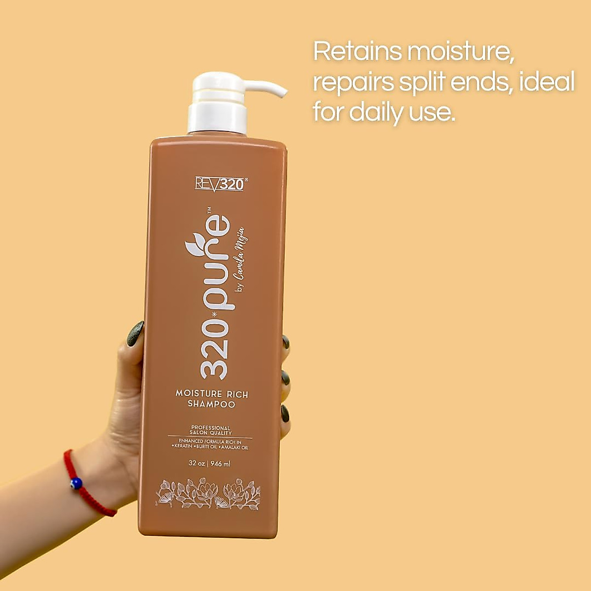 320Pure Moisture Rich Shampoo, Professional Salon, Nourishes and Repairs All types of Hair, Keratin-Omega, Argan Oil, (32oz)
