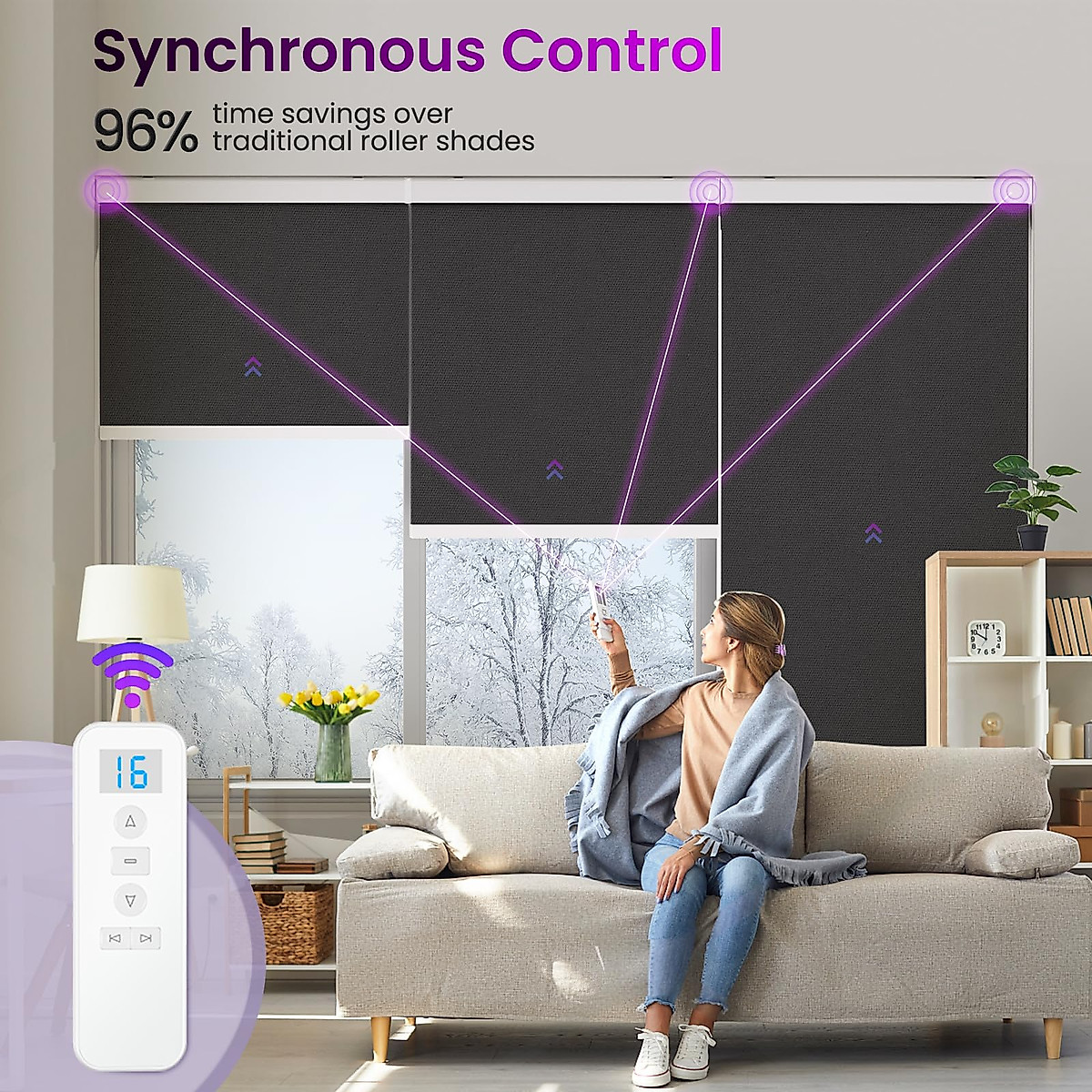 Astomi Motorized Smart Blinds for Windows Rechargeable Automatic Roller Blackout Shades with Remote Control Compatible with Alexa Google Assistant Customized (Fabric-Dark Grey)