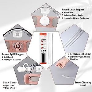 6 Pack Upgraded Silicone Spill Stopper for Stanley Cup 1.0 & 2.0 40oz/30oz, Leak-Proof Cup Accessories, Including 6 Spill Stopper Set, 3 Straw Cover Cap and 3 Reusable Straws with Cleaner Brush