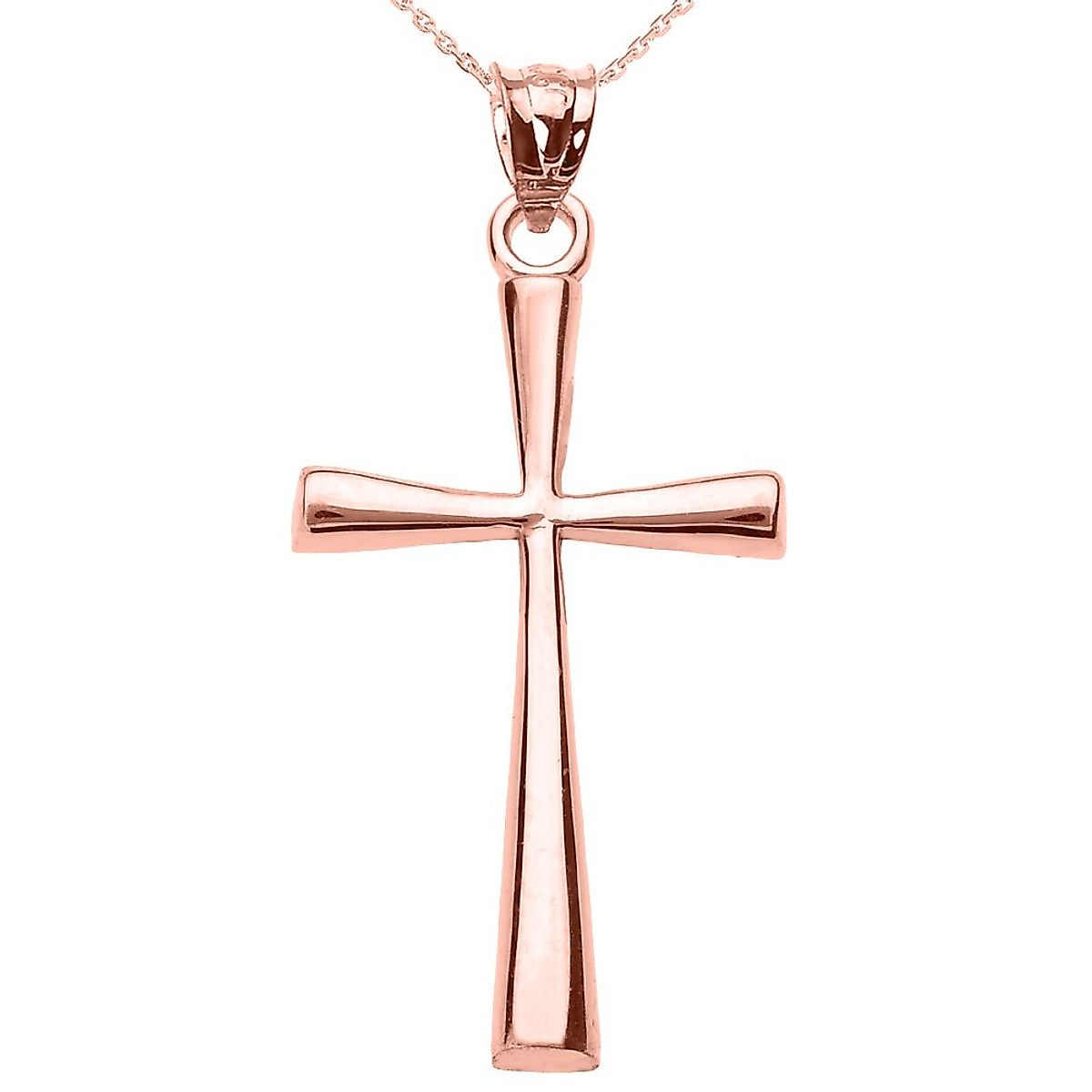 Religious Jewelry by FDJ 14K Rose Gold Simple Classic Flared Cross Pendant Necklace with Rolo Chain - 18"