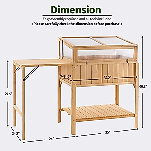 MCombo Cold Frame Greenhouse with Foldable Potting Table, Raised Garden Bed Planter Box with Legs and Wooden Greenhouse with Shelf for Vegetables, Herb and Flowers Use, 0399 (Natural)
