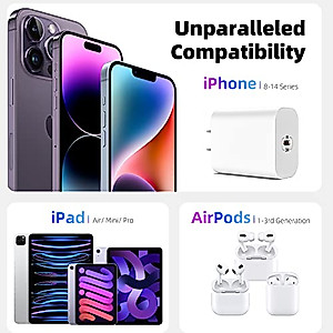 iPhone Charger Fast Charging，2 Pack 20W USB C Power Adapter Wall Charger with 6 FT MFi Certified USB C to Lightning Cable iPhone Fast Charger Cord Compatible with iPhone 14 13 12 11 Pro X 8 7 and More