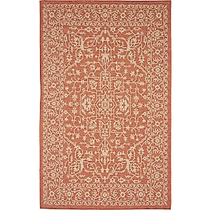 Unique Loom Outdoor Botanical Collection Area Rug - Allover (5' 3" x 8' Rectangle, Terracotta/ Beige)