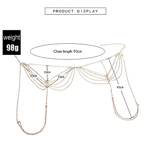 Haloty Sexy Layered Crystal Leg Body Chains Fashion Sparkly Belly Hip Skirts Tassel Waist Chains for Women and Girls (Gold)