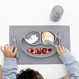 ezpz Happy Utensils - 100% BPA Free Fork, Spoon & Knife for Toddlers + Preschoolers + Self-Feeding - Designed by a Pediatric Feeding Specialist - 24 Months+ (Gray)