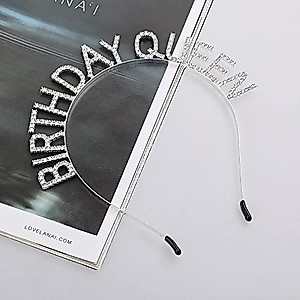 WLLHYF Birthday Queen Headband, Princess Crown Rose-Gold Rhinestone Hair Band Birthday Sash Tiaras Crystal Hair Accessories Valentine's Day Gifts for Women Girl Birthday Party Decorations