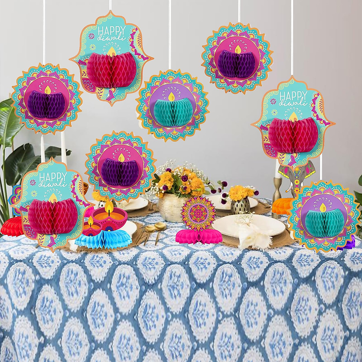 Diwali Hanging Honeycomb Decorations, Festival of Lights Indian Festival Deepavali Happy Diwali Honeycomb Hanging Decorations