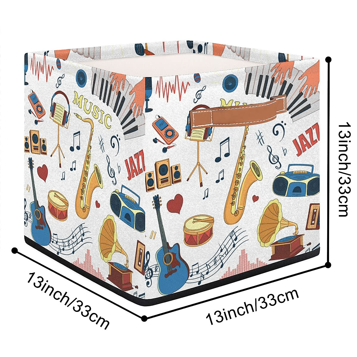 OMFUNS Music Piano Storage Basket 13x13 Musical Instruments Collapsible Cube Storage Bin with Handle Fabric Storage Box Organizing for Closet Shelf Home Office Dorm Nursery Toy Basket