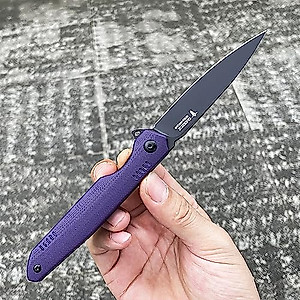 SHOOZIZ HAN312 Pocket Knife Folding Knife for EDC, 3.38" DC53 Steel Blade G10 Handle Folding knife With titanium alloy clip Ceramic ball bearing locating ball Everyday Carry Knife for Men Women (Purple+Black Blade)