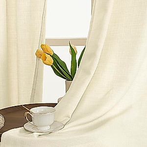 LAMIT Linen Curtains 84 Inches Long for Bedroom, Grommet Top Thick Light Filtering Drapes Privacy Semi Sheer Panels for Farmhouse/Living Room, 2 Panels Set, 52 x 84 Inch, Cream Beige