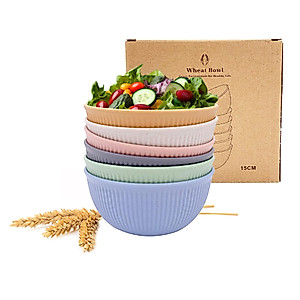 Premium Wheat Straw Bowls, 6 Unbreakable Kitchen Bowl Set, Reusable, Dishwasher Safe, Dessert Bowls for Serving Cereal, Noodles, Pasta, Salad, etc