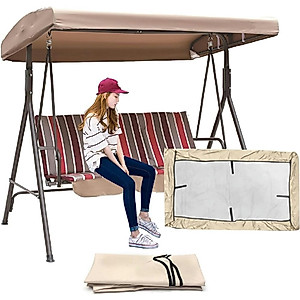 WZUOPG Outdoor Swing Canopy Replacement Cover 3 Seater 191x120x18cm/75x47x7'' Universal Patio Swing Cover,Waterproof Replacement Canopy Top Cover for Garden Swing Chair Patio Hammock, Beige