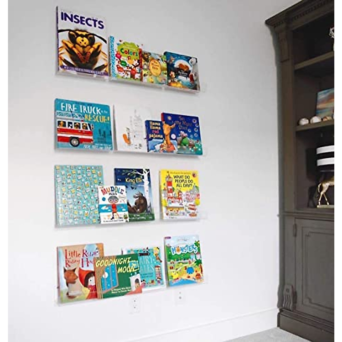 Acrylic Floating Wall Shelves 4 Pack Kids Bookshelf 24 Inch, Wall Mounted Invisible Ledge Shelf, Spice Rack, 4MM Thick Clear Bathroom Storage Shelves Display Organizer Toy Picture with 12 Screws