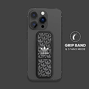 adidas Cell Phone Kickstand Compatible with MagSafe iPhone 14/13/12 Series | Magnetic Mobile Phone Grip Holder & Finger Strap (Black/White Trefoil)
