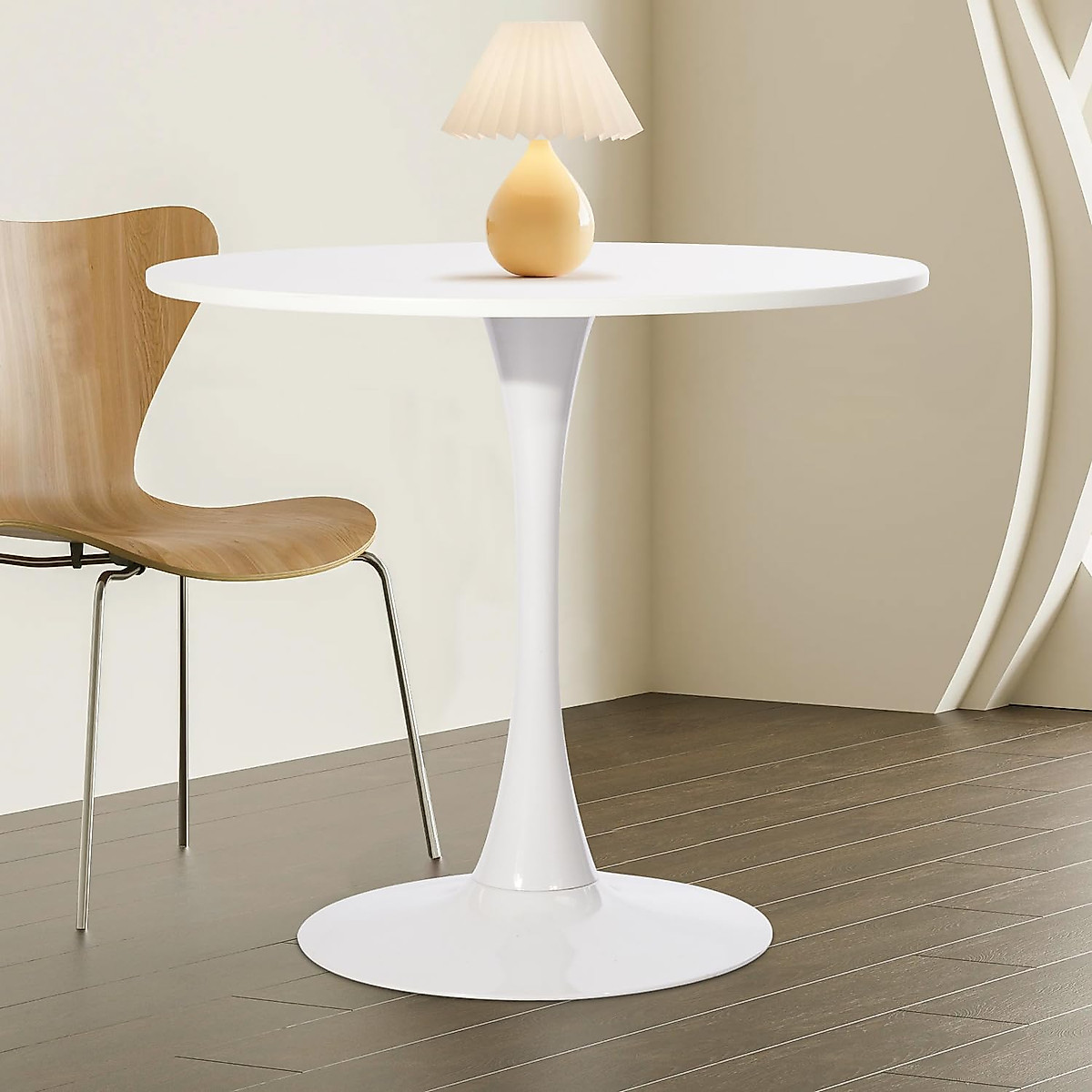 FurnitureR 31.5" Mid-Century Round Dining Table for 2-4 People with Pedestal Base for Home Office Living Room Kitchen Leisure, 31.5 inches, White