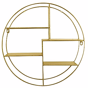 Wall Mounted 4 Tier Round Metal Display Organizer Rack Holder Floating Shelves for Bedroom Living Room Kitchen Office Golden 20"x20"x5.5"