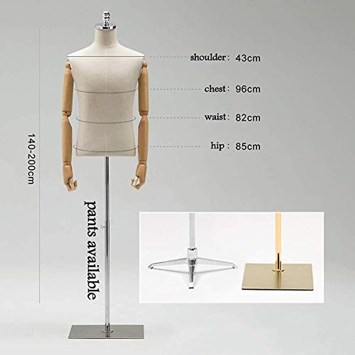 Mannequin Display Stand Male Mannequin Torso Body Dress Form Busts with Metal Base Manikin Dummy Model for Clothing Display Stable Stand ( Color : Silver ) (Silver )