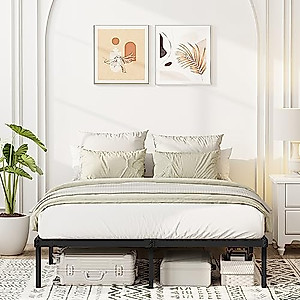 Flolinda Foldable Full Size Bed Frame Metal Platform Bed Sturdy Full Bed Frame 10 Minutes Quick Assembly Steel Slats 11 Legs Support No Box Spring Needed Noise-Free 14inch Black