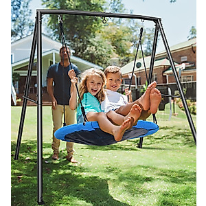 Trekassy Saucer Swing with Frame for Kids Outdoor, 440lbs Swing Set with Heavy Duty Metal Swing Stand for Backyard, Outdoor Kids Play Equipment