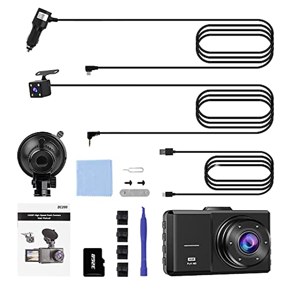 Dash Cam Front and Rear, SPADE Dual Dash Camera 1080P with 32G SD Card, Waterproof Backup Camera, DVR Car Dashboard Camera 1296P with Night Vision WDR G-Sensor Parking Monitor Loop Recording[Up-Grade]