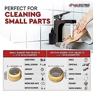 Ultrasonic Cleaner Baskets for Small Parts | Set of 2 Ultrasonic Parts Cleaner Basket with Screw Lock | Brass Body Stainless Steel Mesh Jewelry Steam Cleaner for Jewelry & Watch Parts | by MaxoPro