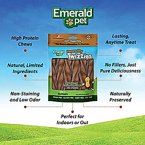 Emerald Pet Twizzies Rawhide Free 100% Digestible Natural Dog Lasting Chew Treats, Made in USA Size 6, Peanutty Peanut Butter Multipack