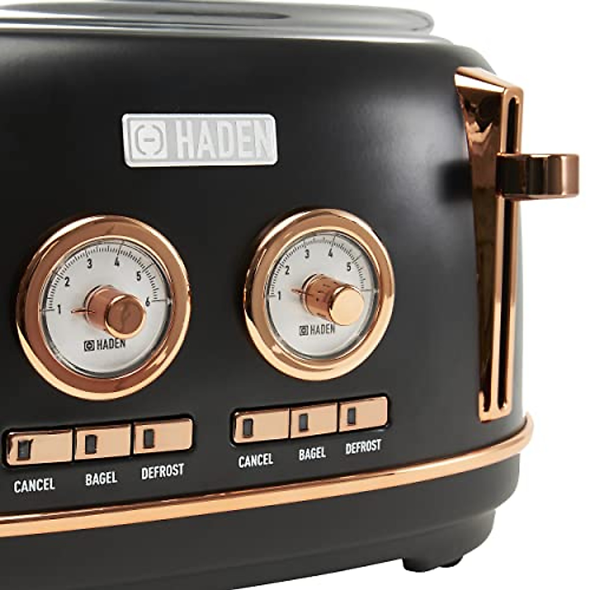 Haden 75083 DORSET 4 Slice Toaster, Wide Slot with Removable Crumb Tray and Settings, Black/Copper