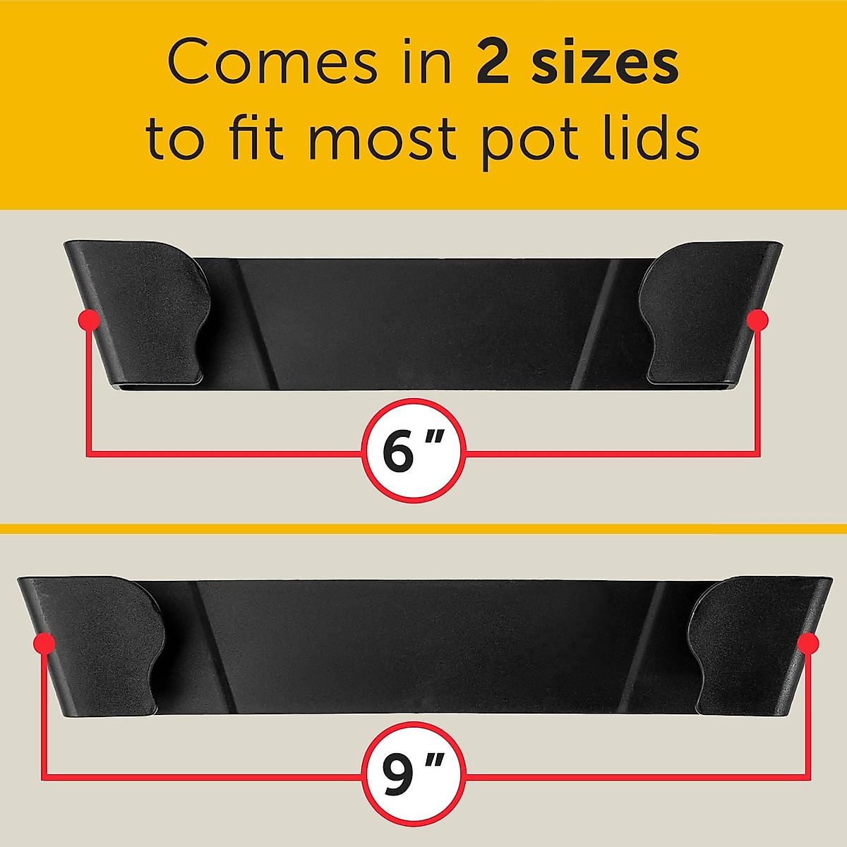Pot Lid Organizer for Cabinet Door - Pan Lid Holder Cabinet Door - 6" & 9" Pot Lid Holder Wall Mount - Plastic Peel & Stick Cabinet Door Pan Lid Organizer - Lid Holder for Cabinet Door - 6 Pack