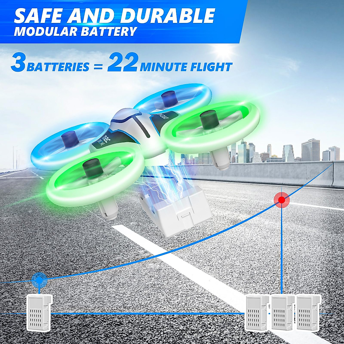 M2C Mini Drone for Kids and Beginners with Camera 1080P HD FPV RC Nano Quadcopter Indoor Small Helicopter Airplane with LED Light,Altitude Hold,Gesture Selfie and 3D Flips, 3 Batteries, Easy to Fly,Birthday and Xmas Gifts Toys for Boys and Girls (Blue)